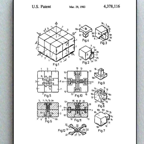Art | Framed 85 X 11 1983 Erno Rubiks Puzzle Cube Original Patent ...